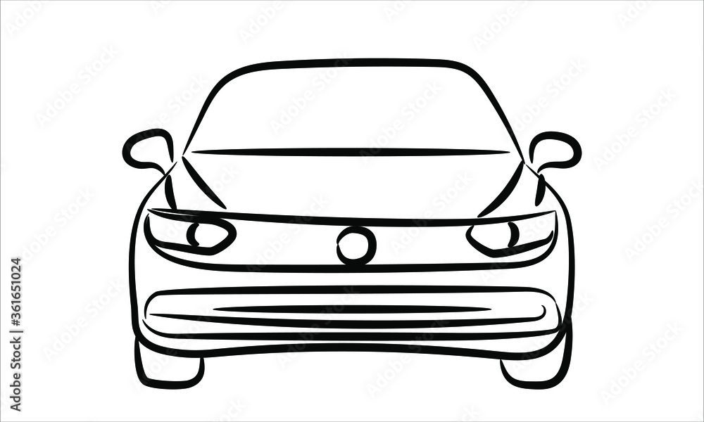 Sedan car line art vector icon monochrome illustration. A hand drawn ...