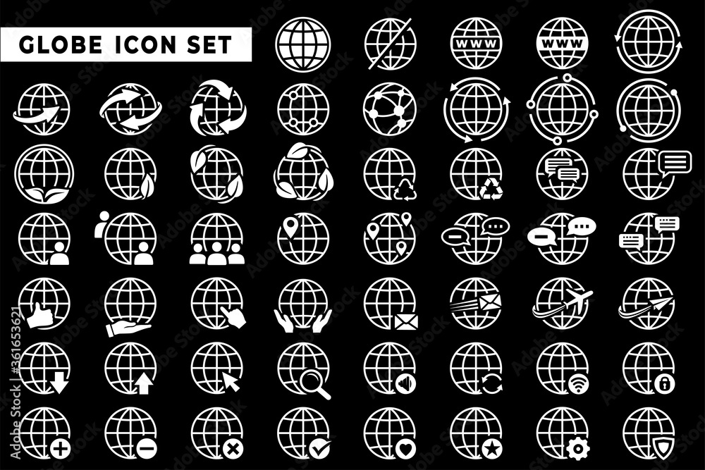 Globe Earth Icon set. Globe World Icon Collection. Vector and ...