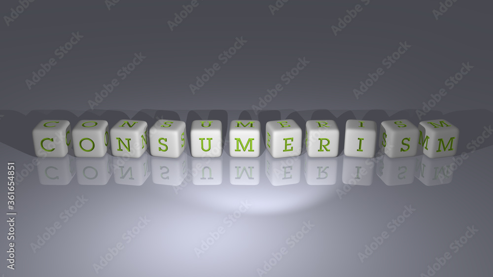 shiny CONSUMERISM built by cubic letters from the top perspective ...