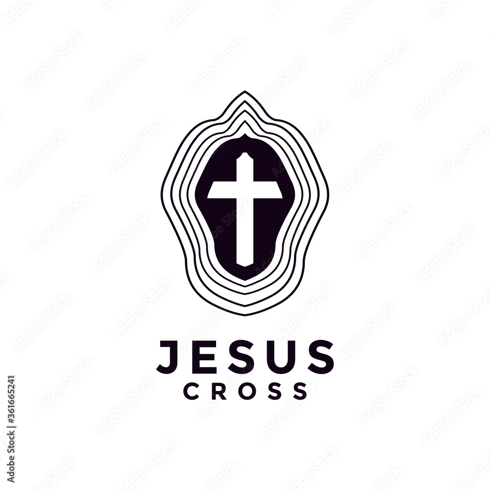 jesus cross for church with line art logo design Stock Vector | Adobe Stock