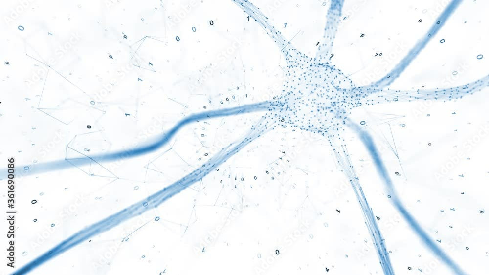 3d animated neuron cell with computer binary numbers copy space ...