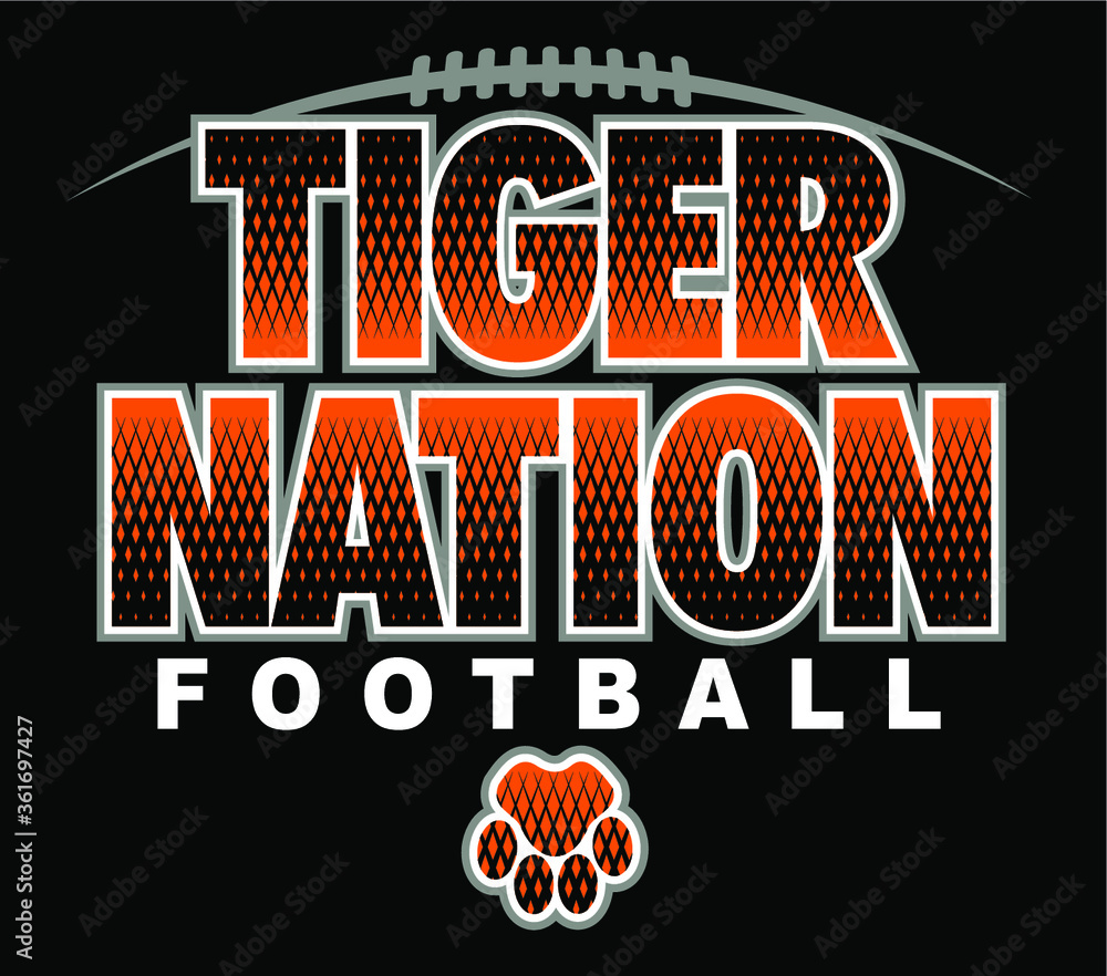 tiger nation football team design with paw print for school, college or ...