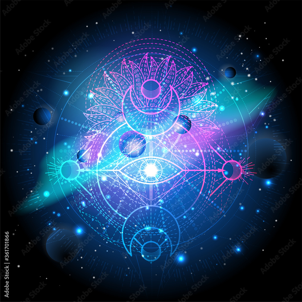 Vector illustration of Sacred geometric symbol against the space ...