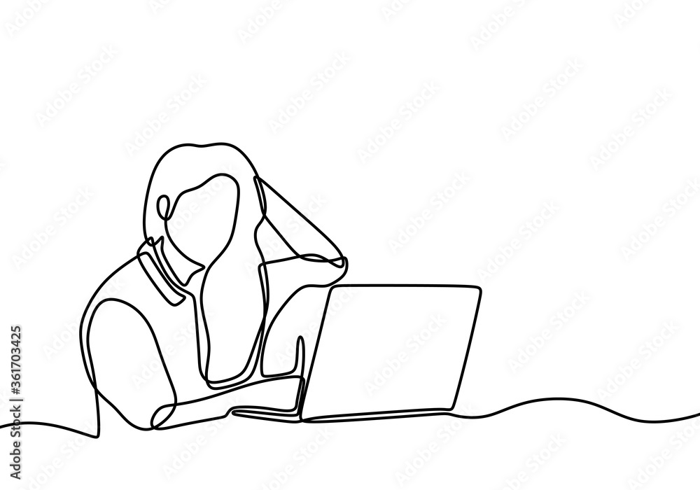 Continuous line drawing of professional young business woman using ...