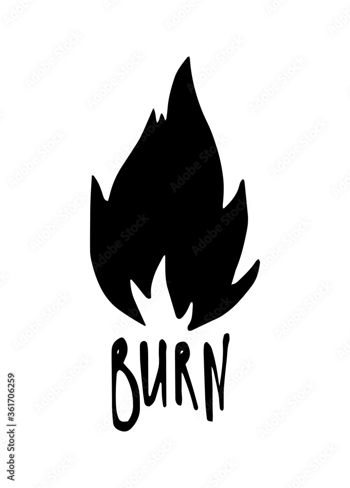 Cartoon fire flame. Graphic element vector. Sketch text burn. Hand ...