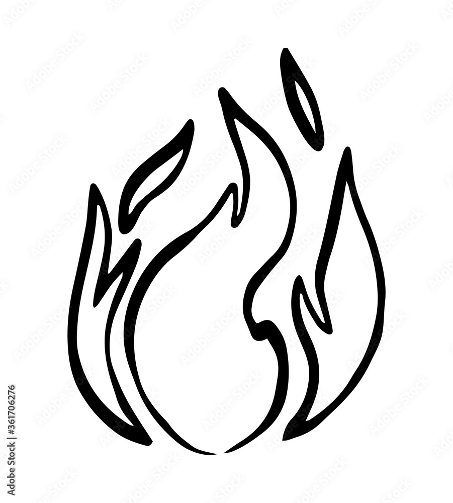 Cartoon fire flame. Graphic element vector. Sketch hand drawing hot ...