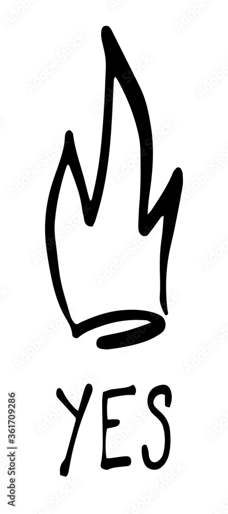 Cartoon fire flame. Graphic element vector. Sketch crown yes word. Hand ...