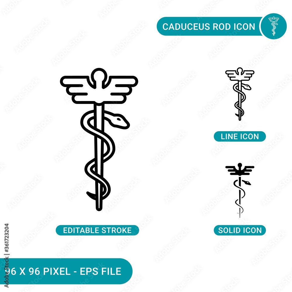 Caduceus rod icons set vector illustration with solid icon line style ...