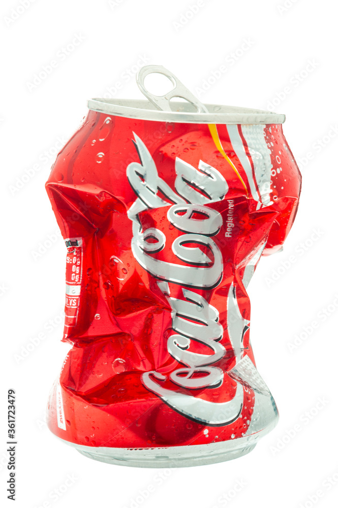 London, England - October 03, 2006: crushed and empty can of Coca Cola ...