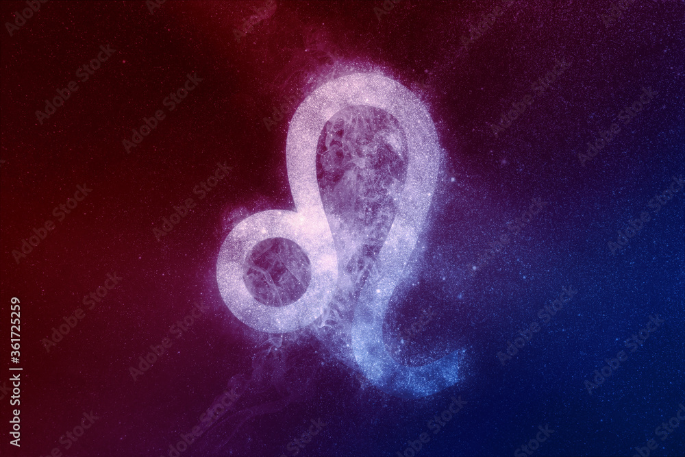 Leo Zodiac Sign Red Blue. Abstract night sky background Stock ...