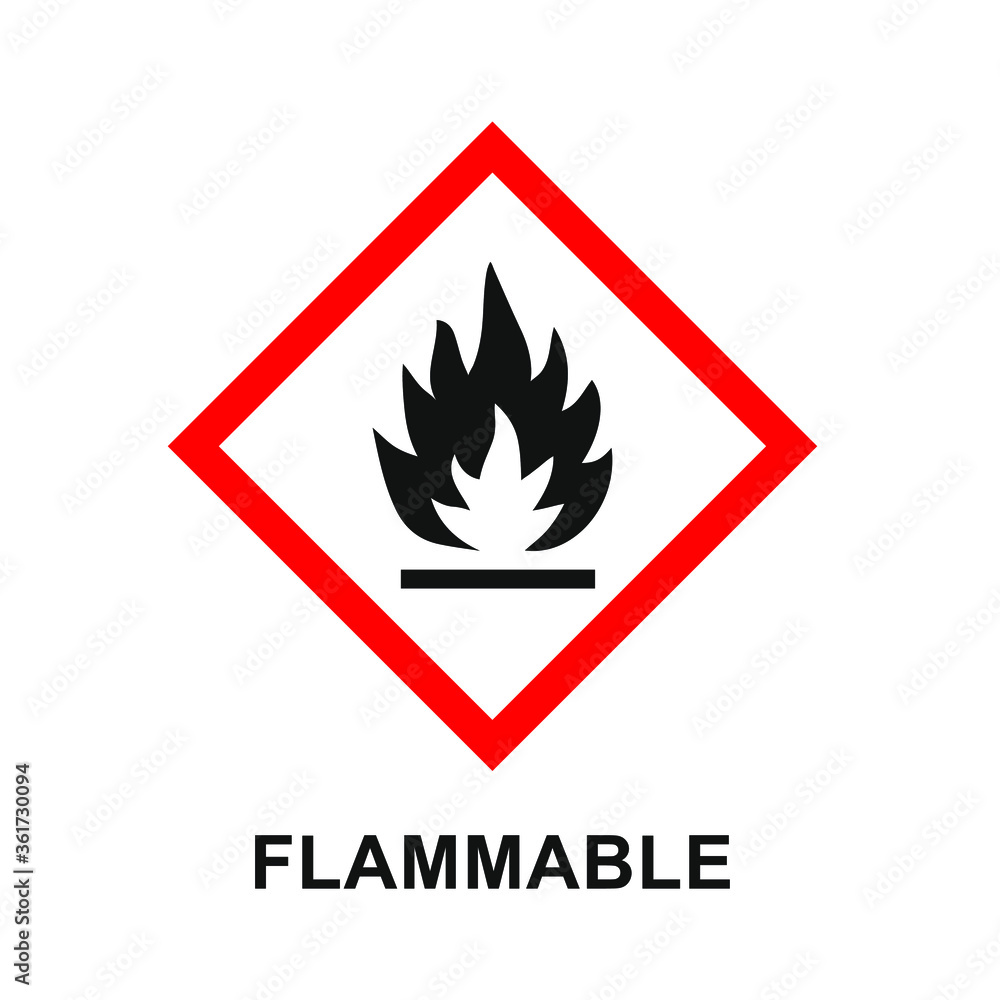 Flammable packaging icon. Flame fire logo symbol. Warning danger sign ...