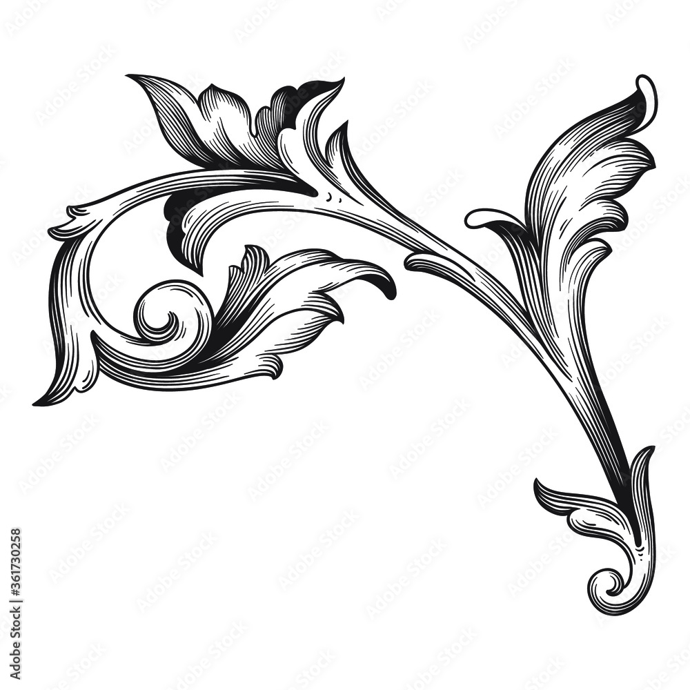 Vintage Ornament Element in baroque style with filigree and floral ...