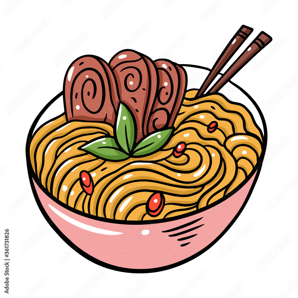 Japanese Meat Noodles. Cartoon style vector illustration. Isolated on ...