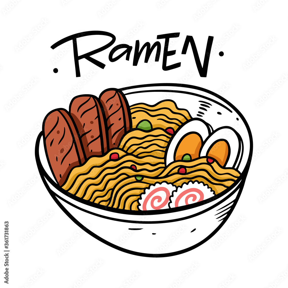 Ramen Japanese food. Cartoon style vector illustration. Isolated on ...