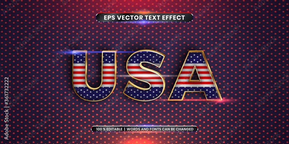 Editable text effect - USA word with its national country flag. Text ...