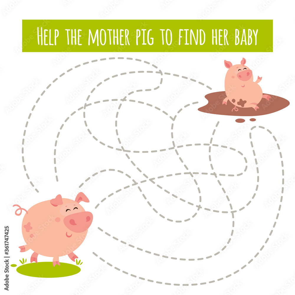 Farm animal educational maze game. Labyrinth page for children's ...