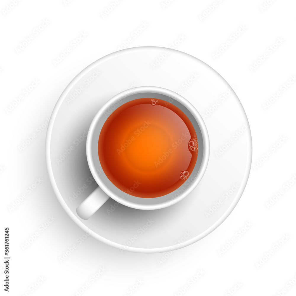 Realistic 3d cup of hot aromatic freshly brewed drink black tea. A ...
