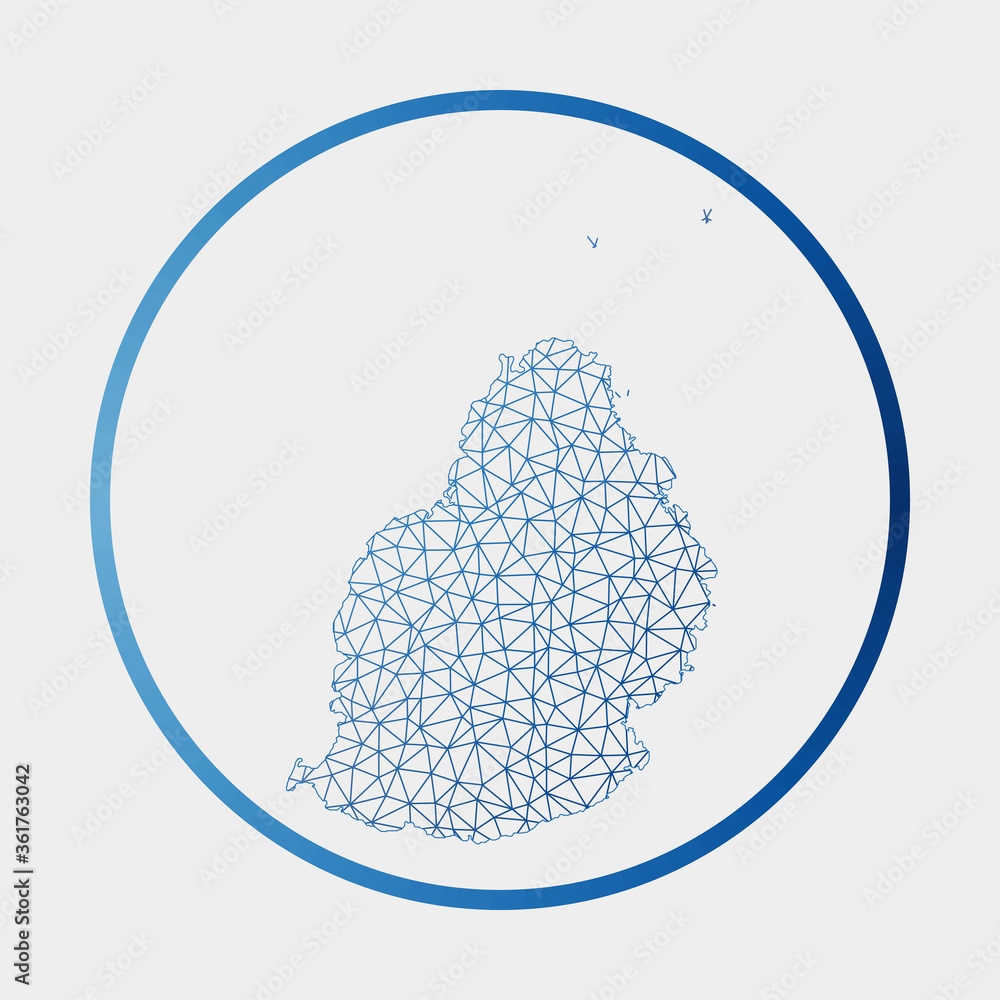 Mauritius icon. Network map of the island. Round Mauritius sign with ...