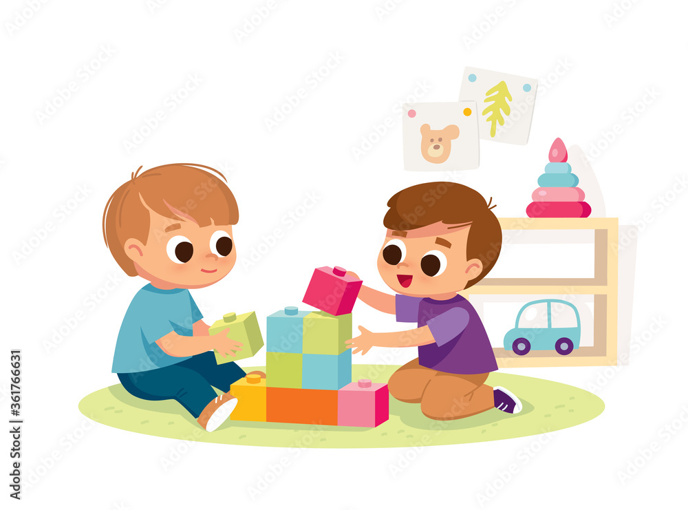 Two boys play together. Educational toys. Educational toys. Children ...