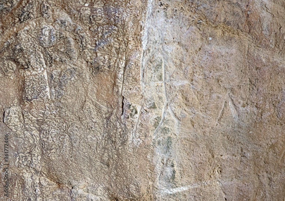 Ancient rock carvings petroglyphs in Gobustan National park. Exposition ...