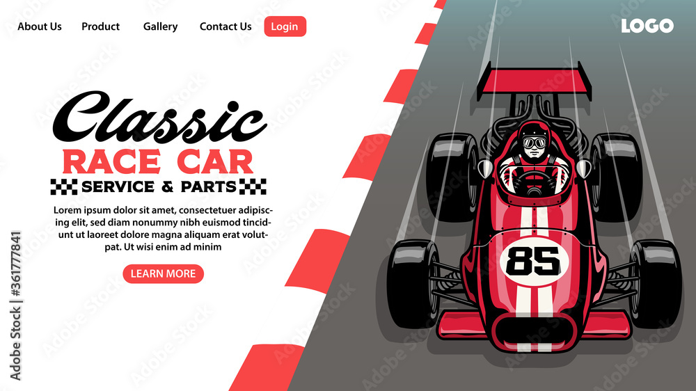 landing page design of classic race car garage business Stock Vector ...