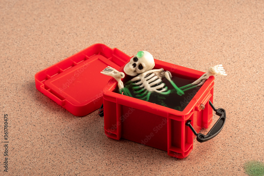 Foto de the skull and other parts of the skeleton are placed in a green ...