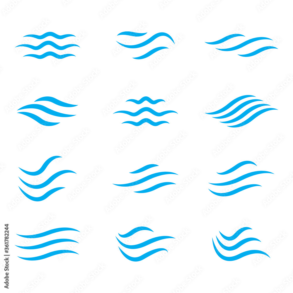Water wave icon set. Vector symbols isolated on white background. Flat ...