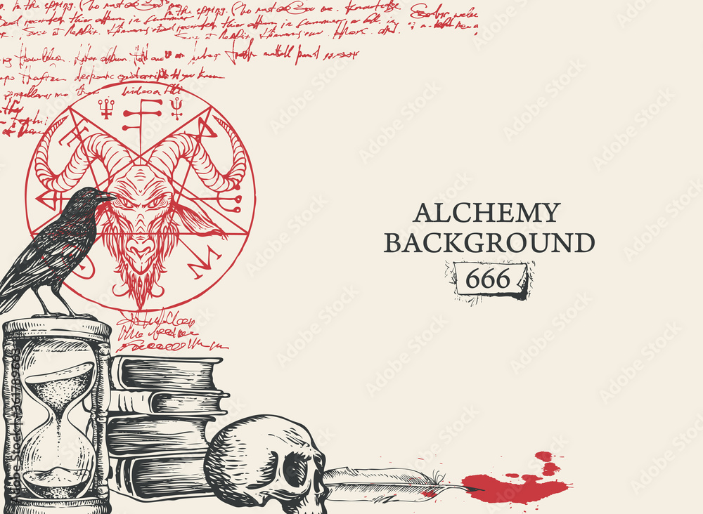 Alchemy background in vintage style. Artistic illustration with black ...