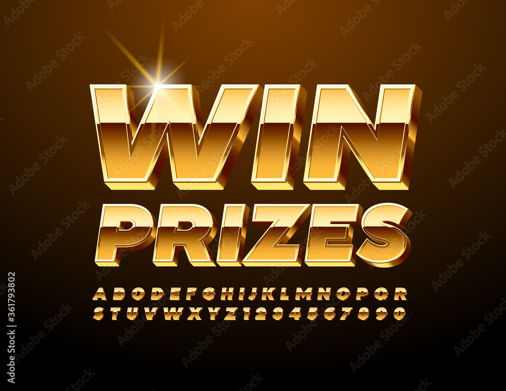 Vector chic emblem Win Prizes with 3D Gold Font. Premium modern ...