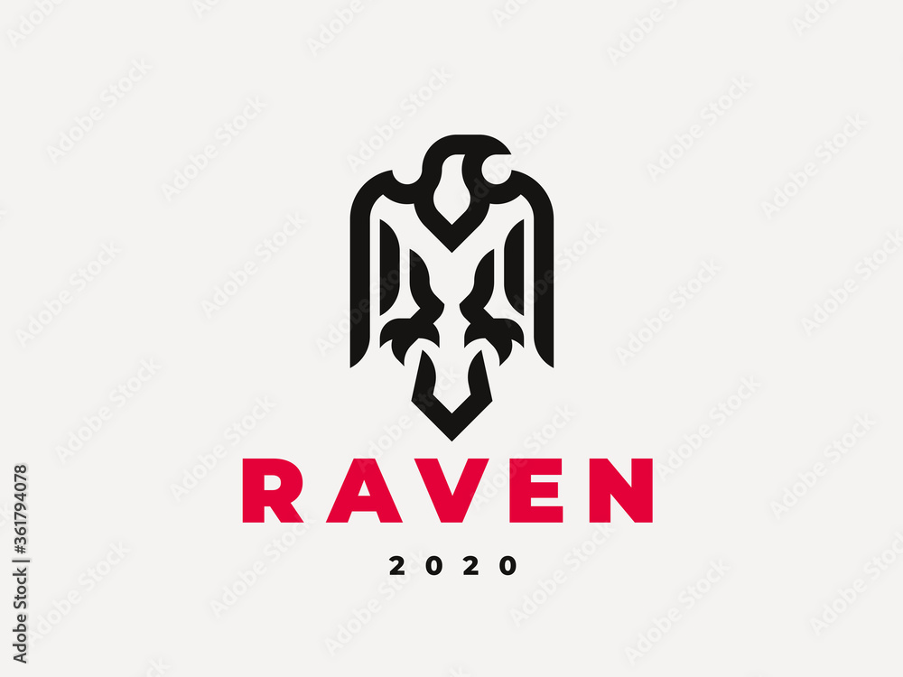Raven linear logo. Hawk heraldic emblem design editable for your ...