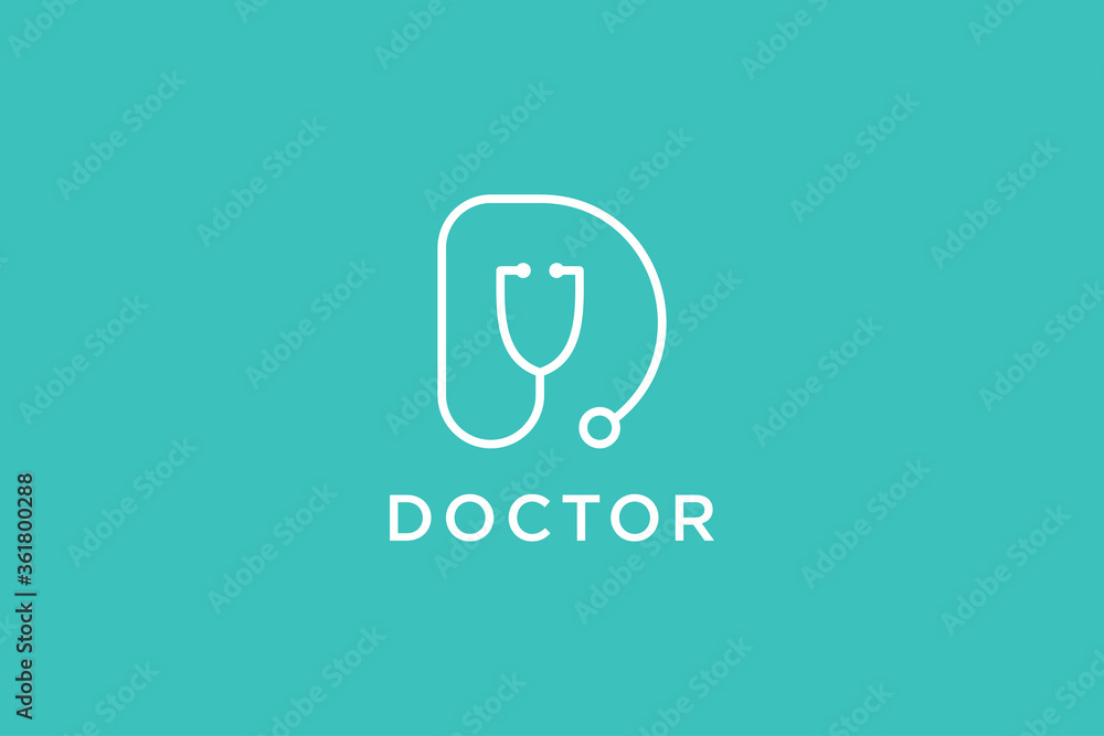 Doctor Logo. White Line Style Initial Letter D Linked with Stethoscope ...