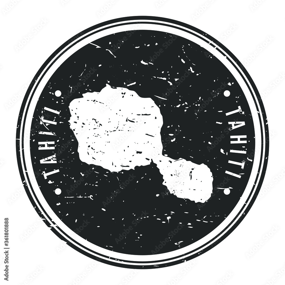 Tahiti French Polynesia. Map Symbol Round Design Stamp Travel and ...