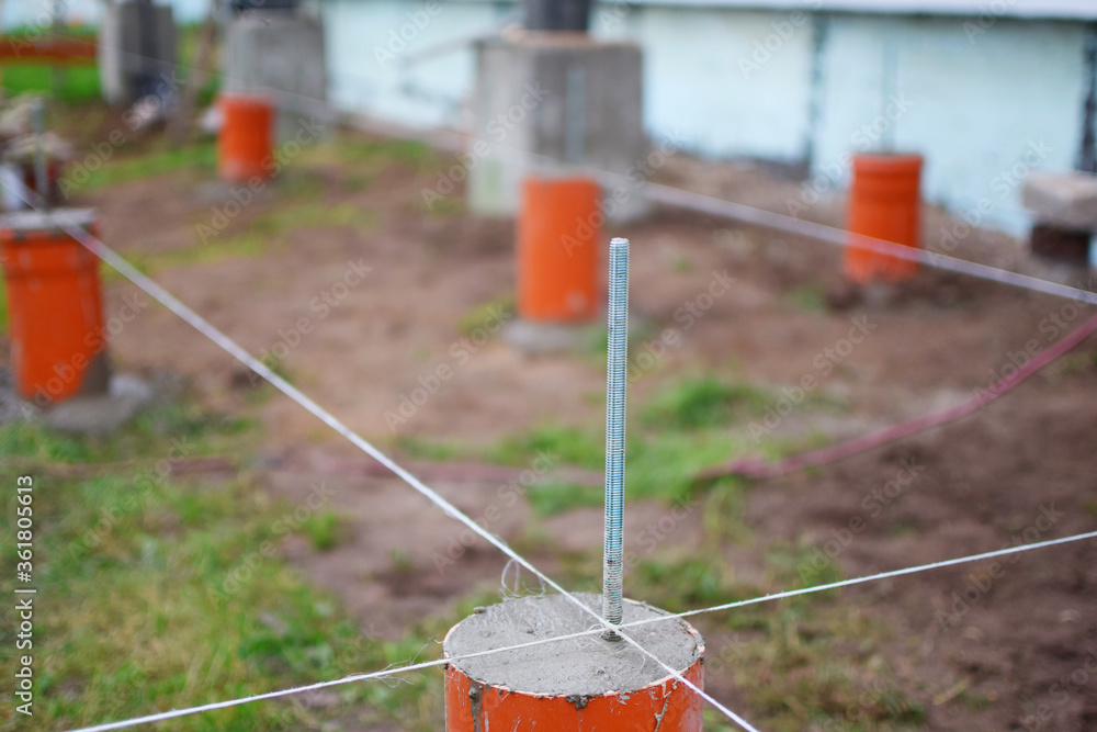 Pillar foundation of terrace made of pipes filled with concrete and ...