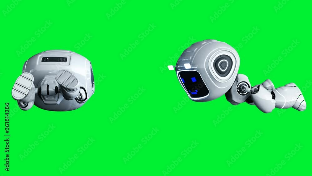 White smiling toy robot animation. Phisical motion blur. Realistic ...