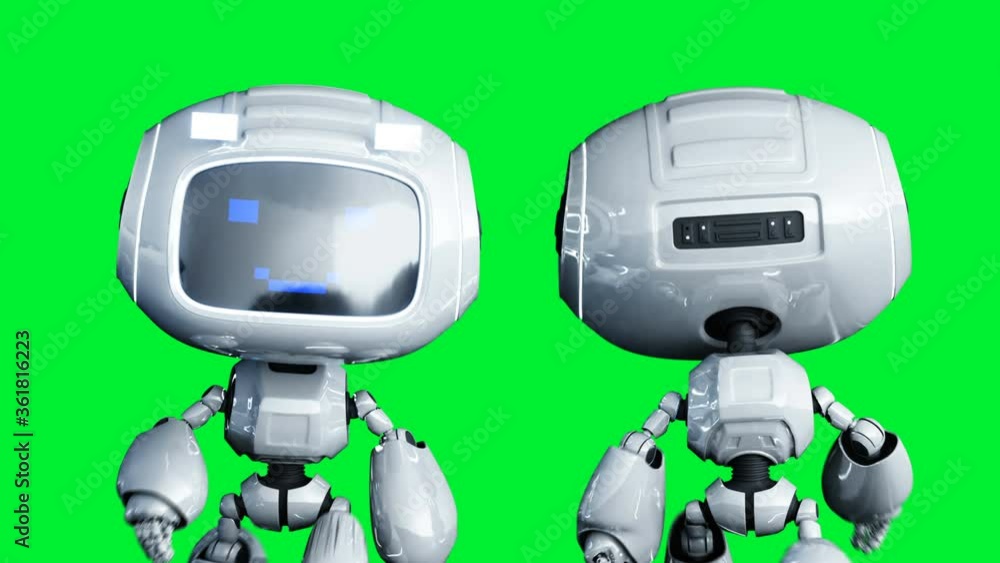 White smiling toy robot animation. Phisical motion blur. Realistic ...