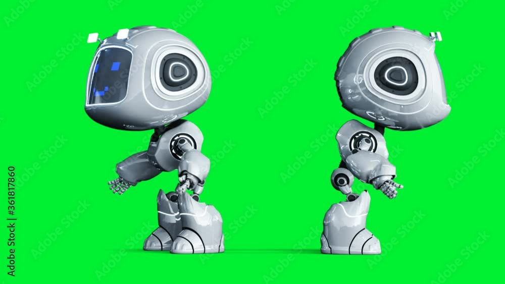 White smiling toy robot animation. Phisical motion blur. Realistic ...