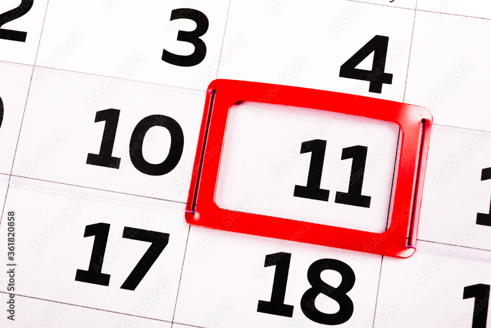 The number 11 on the calendar is highlighted in red color. The eleventh ...