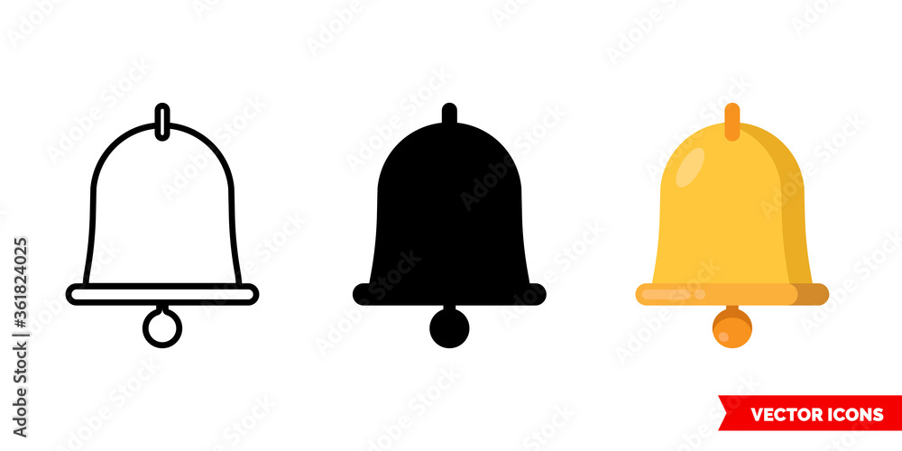 Bell icon of 3 types. Isolated vector sign symbol. Stock Vector | Adobe ...