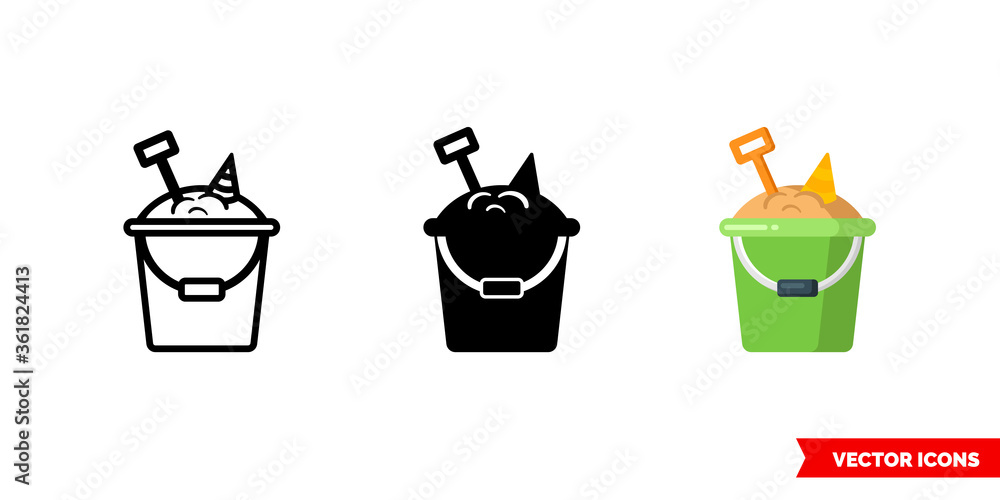 Bucket with sand icon of 3 types. Isolated vector sign symbol. Stock ...