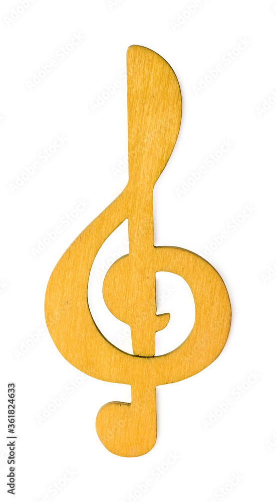 Wooden treble clef isolated on a white background. Design element with ...