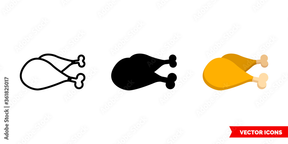 Chicken legs icon of 3 types. Isolated vector sign symbol. Stock Vector ...
