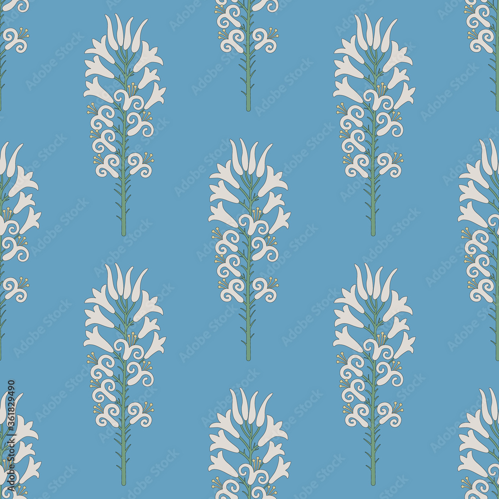 Seamless floral pattern with branches of lily flower. Cretan Minoan ...