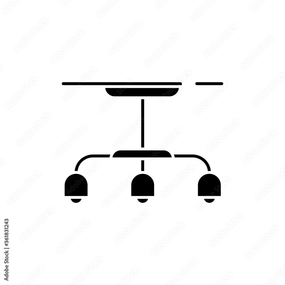 Hanging lamp black glyph icon. Lighting spot for room. Light bulb on ...