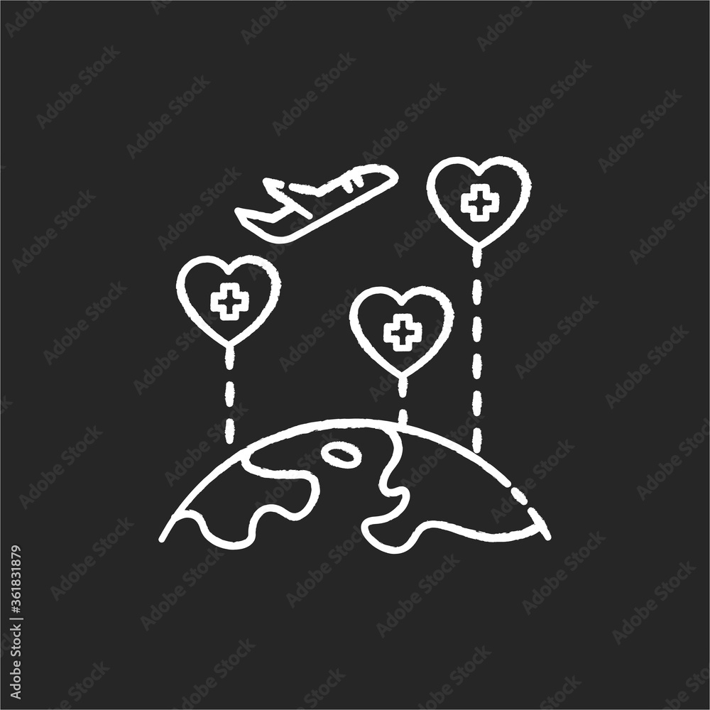 Medical tourism chalk white icon on black background. International ...