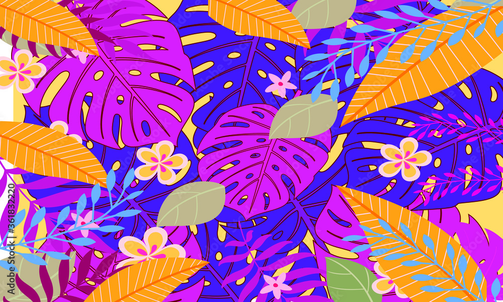 Summer tropical background with leaf and flowers,Trendy Abstract and ...