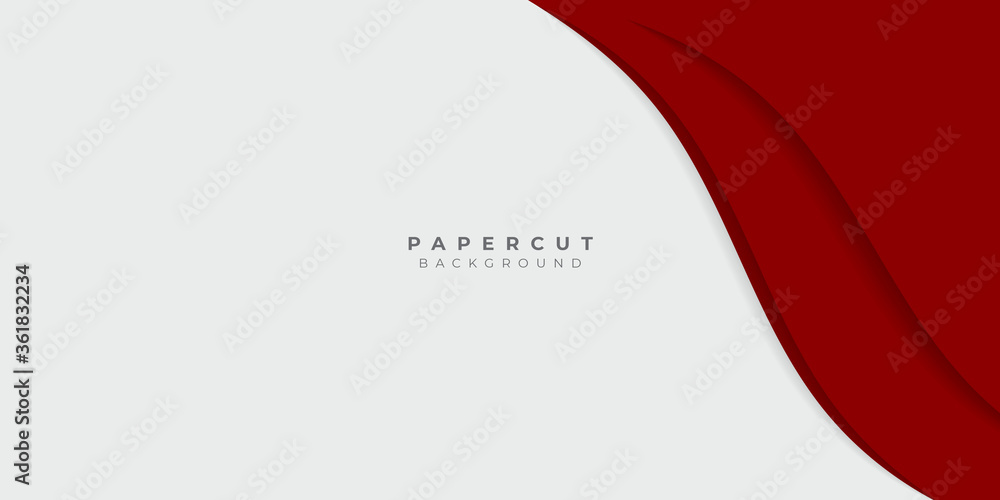 Modern 3d red white paper cut art shapes red background. Vector ...