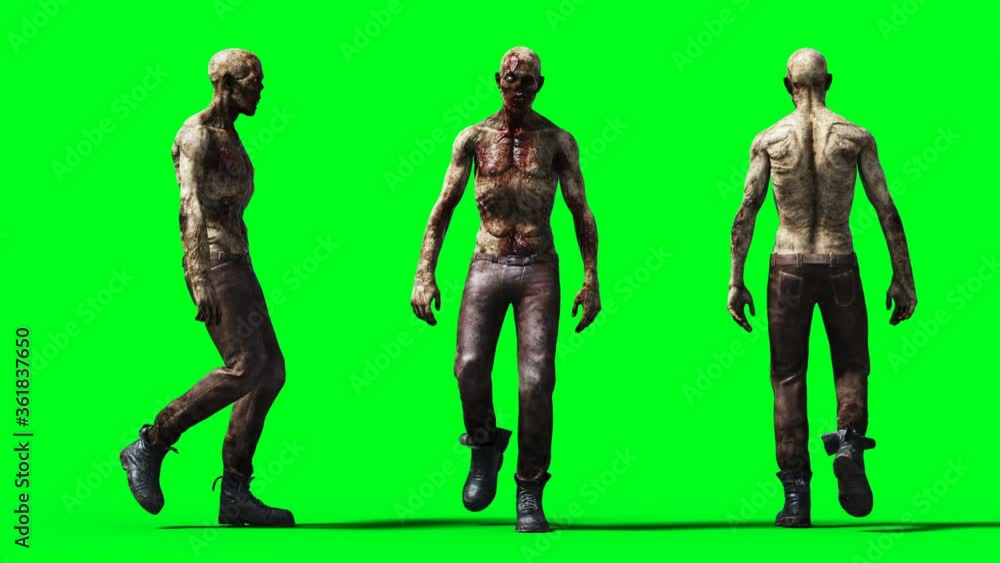 Zombie animation. Phisical motion blur. Realistic green screen 4k ...