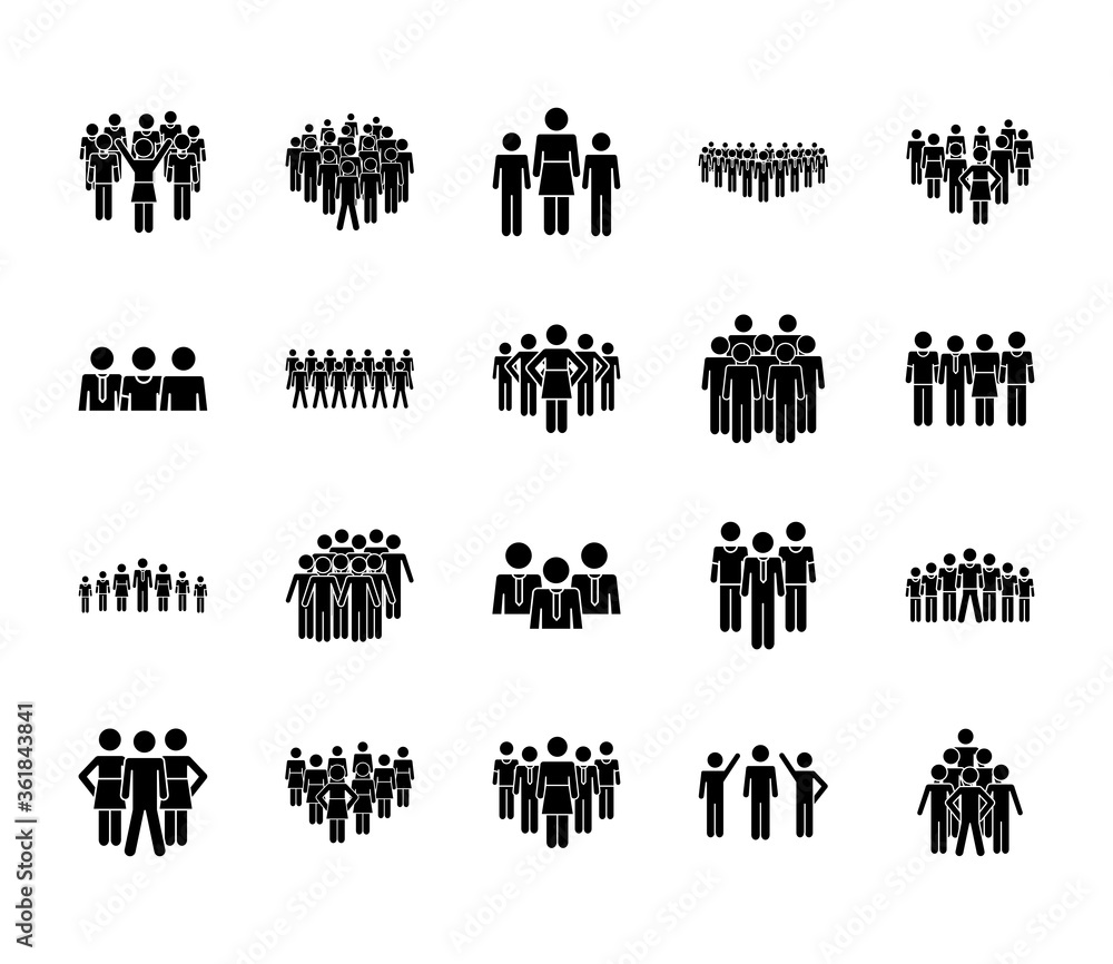 icon set of pictogram men and people, silhouette style Stock Vector ...