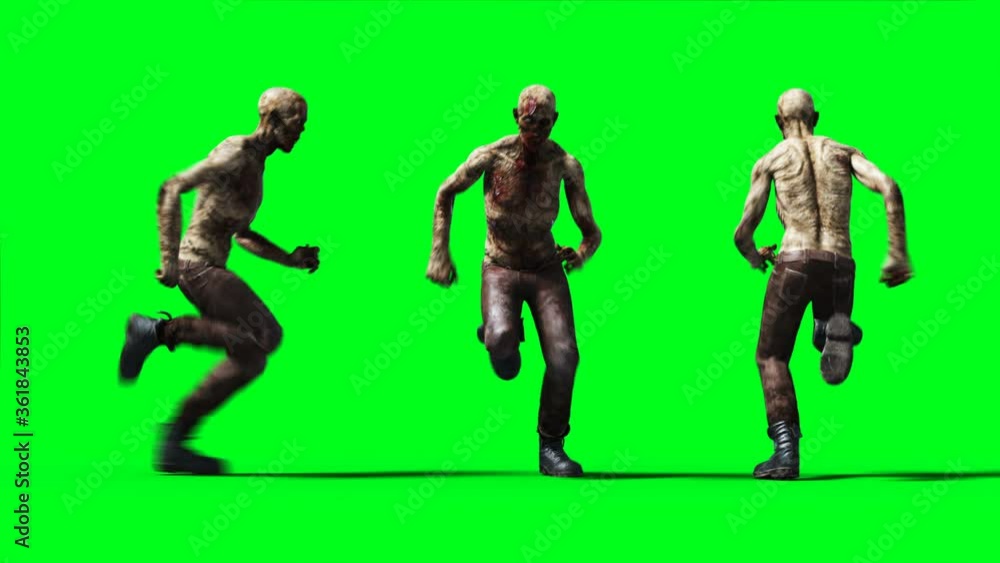 Zombie animation. Phisical motion blur. Realistic green screen 4k ...