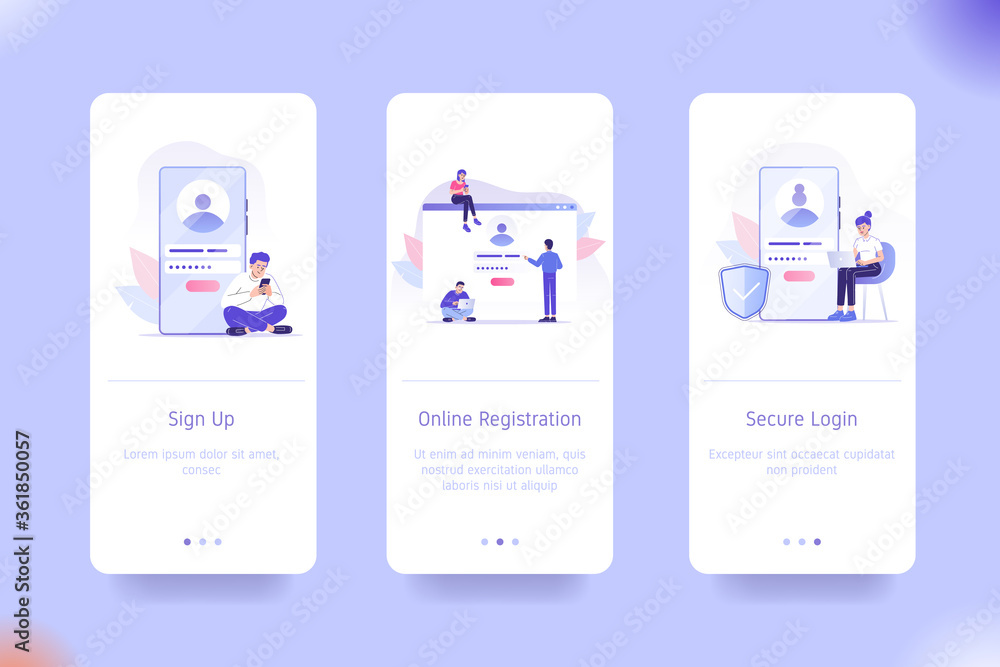 Application design set for Sign Up, Online Registration and Secure ...